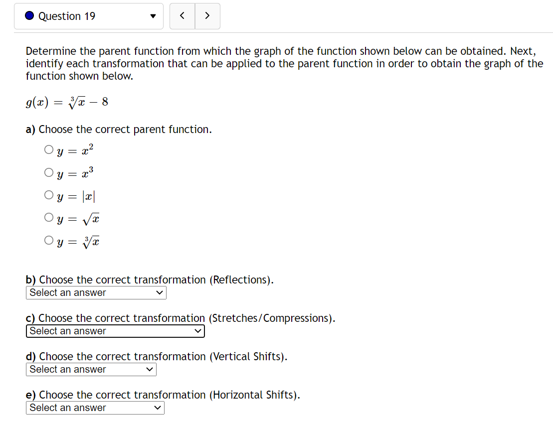 Solved Question 19 Determine the parent function from | Chegg.com