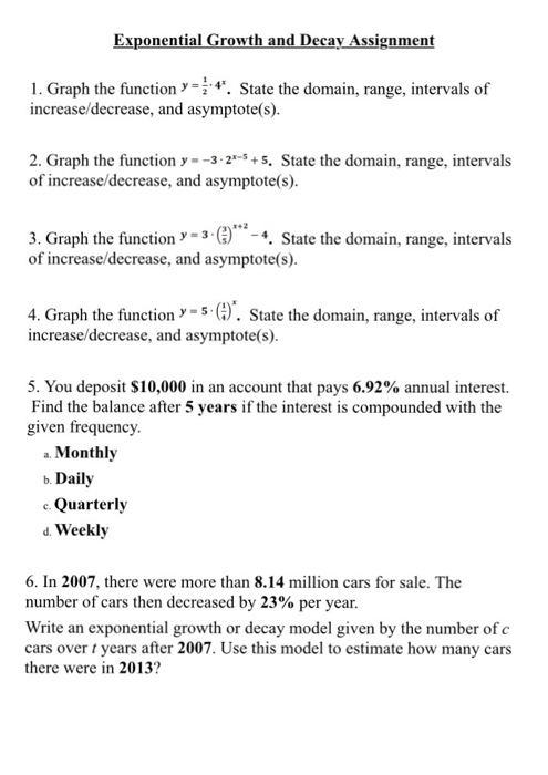 Solved Exponential Growth and Decay Assignment l. Graph the | Chegg.com