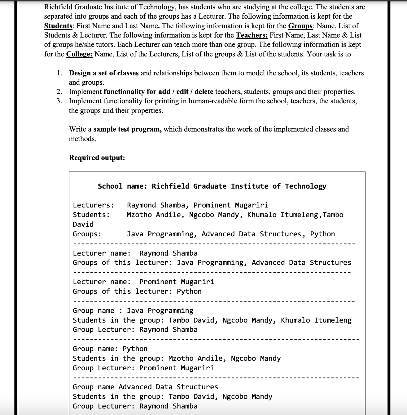 PROGRAMMING 742 - C# Richfield Graduate Institute of | Chegg.com