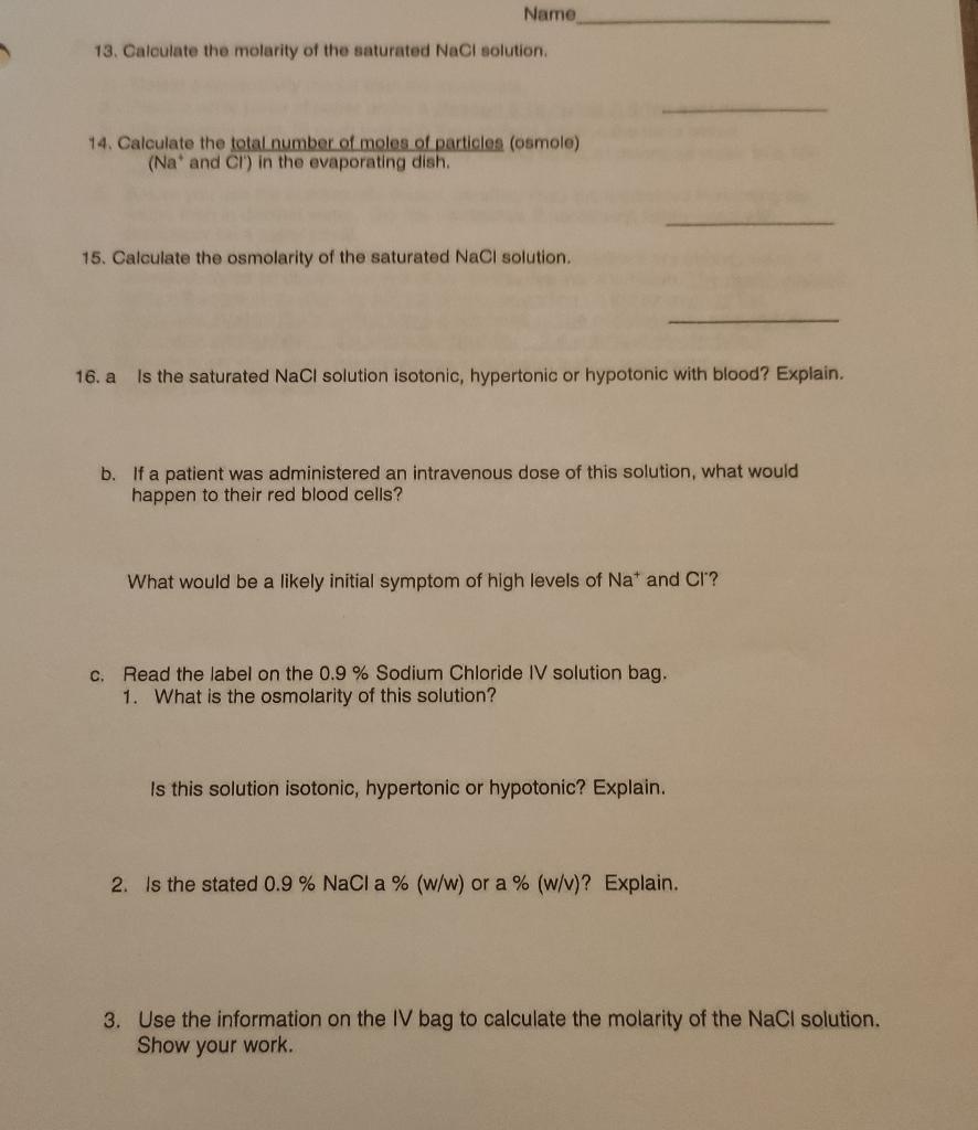 Solved Table 3 - Data: NaCl Solution Volume of NaCl solution | Chegg.com
