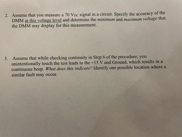 Solved 2. Assume that you measure a 70 VDC signal in a | Chegg.com