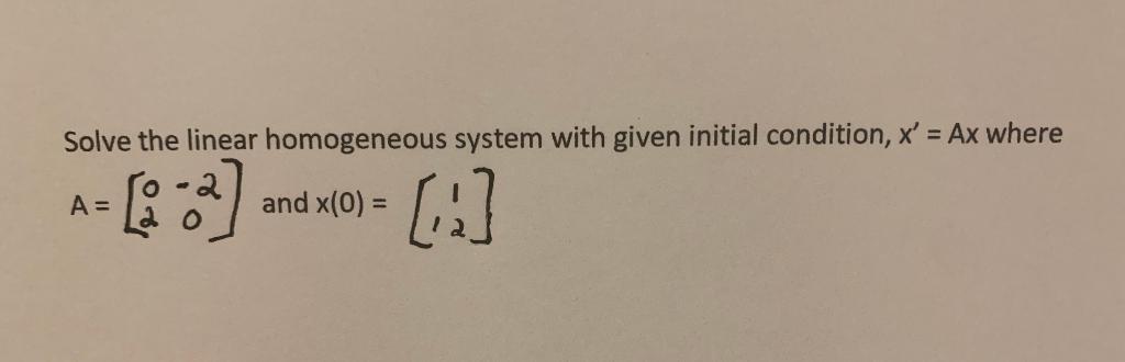 Solved Solve the linear homogeneous system with given | Chegg.com