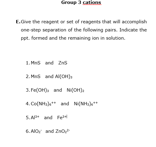 Solved Group 3 cations E. Give the reagent or set of | Chegg.com