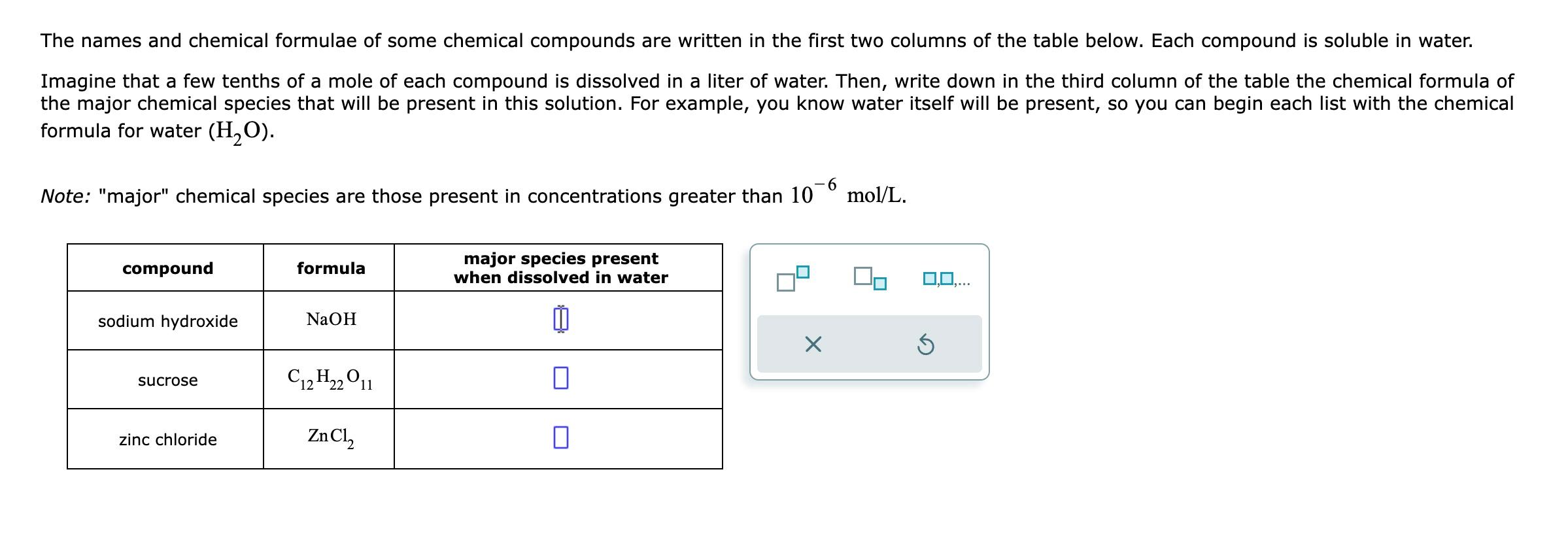 Solved The names and chemical formulae of some chemical | Chegg.com