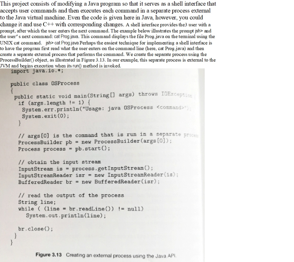 Solved Project Consists Modifying Java Program Serves Shell Interface Accepts User Commands