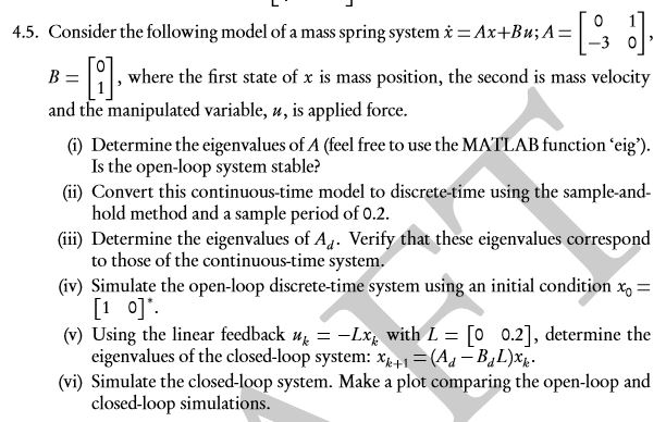 Solved 1 4.5. Consider the following model of a mass spring | Chegg.com
