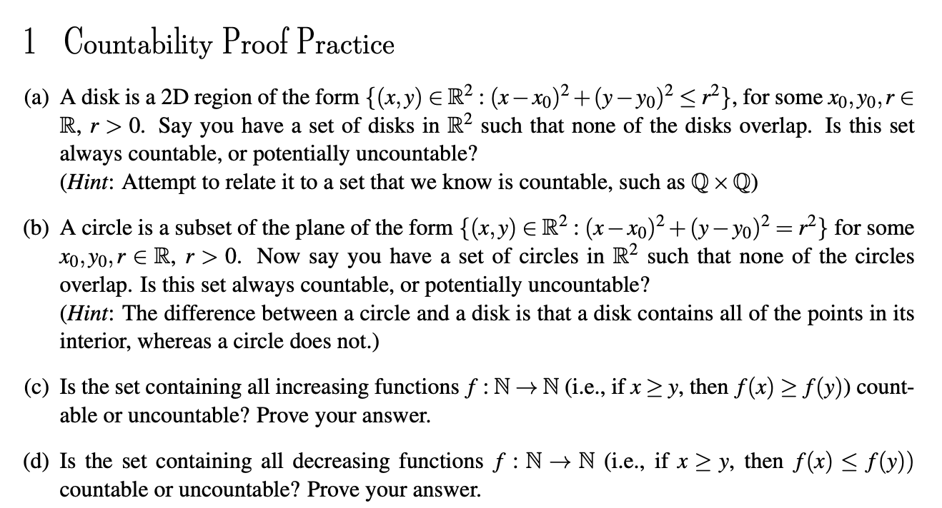 Solved 1 Countability Proof Practice (a) A disk is a 2D | Chegg.com