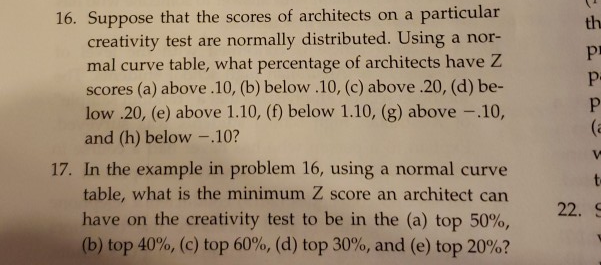Solved 16. Suppose that the scores of architects on a | Chegg.com