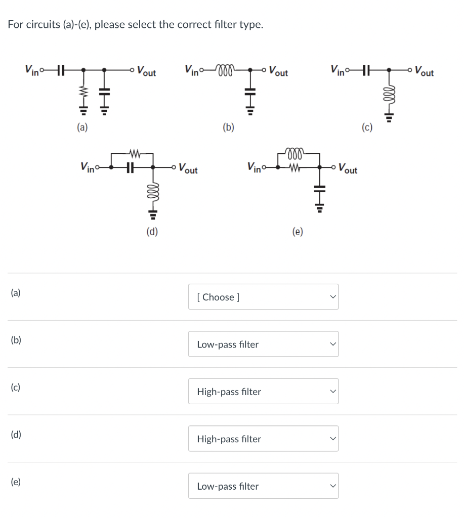 Solved For circuits (a)-(e), please select the correct | Chegg.com