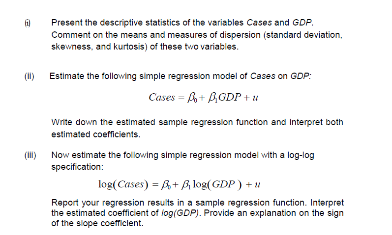 Regression Models using Cross Section Data The | Chegg.com