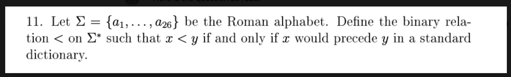 Solved Let Σ={a1,dots,a26} ﻿be the Roman alphabet. Define | Chegg.com