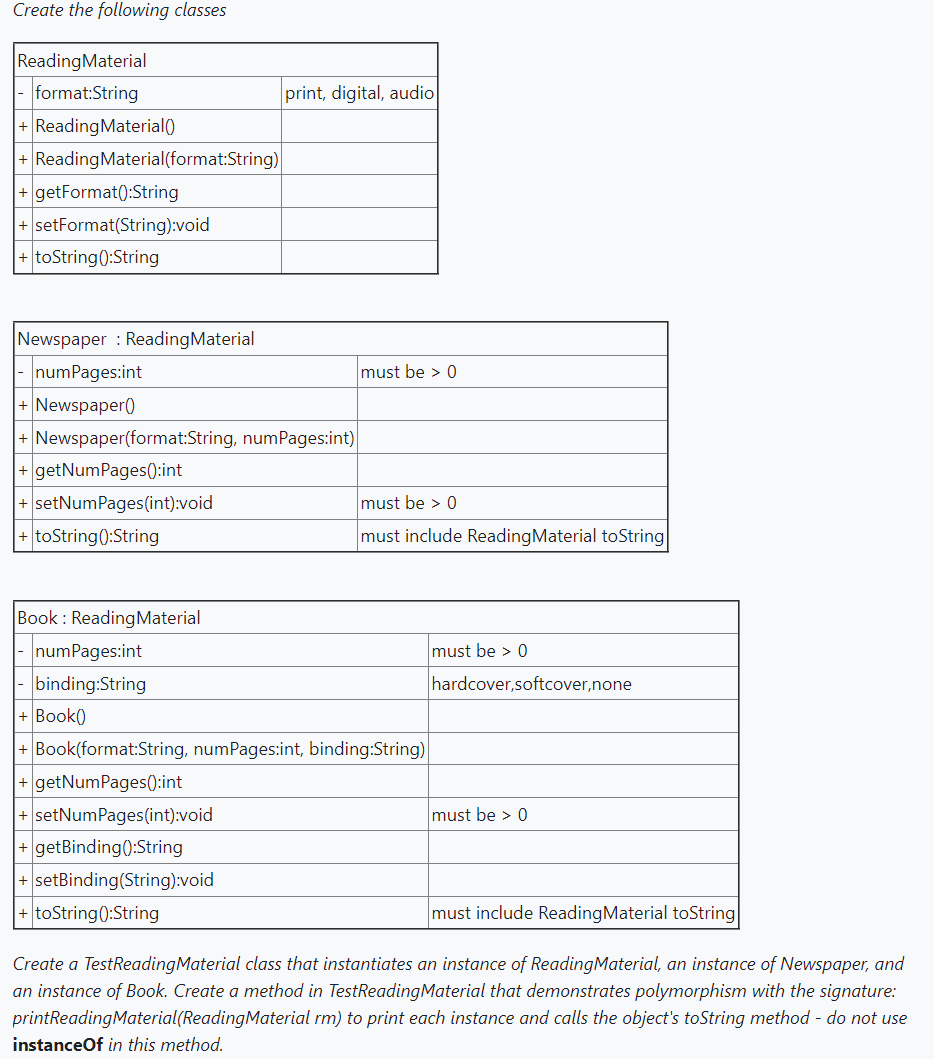 Solved Create the following classes Create a | Chegg.com