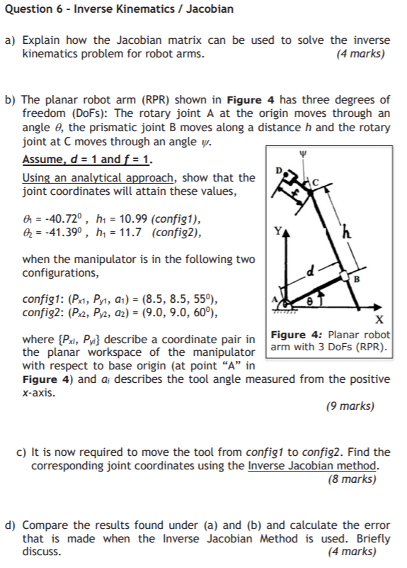 Question 6 - Inverse Kinematics / Jacobian a) Explain | Chegg.com