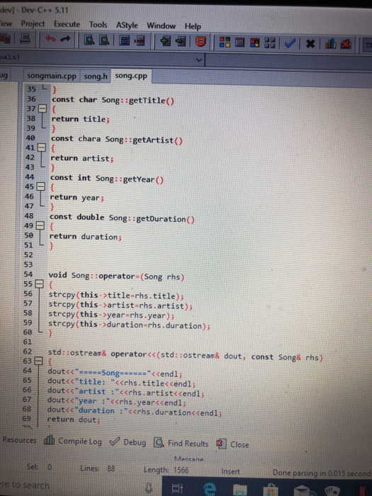 Solved I have 3 class files. Songmain.cpp, song.cpp , and | Chegg.com