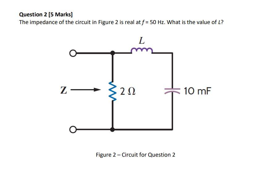 Solved Question 2 [5 Marks] The impedance of the circuit in | Chegg.com