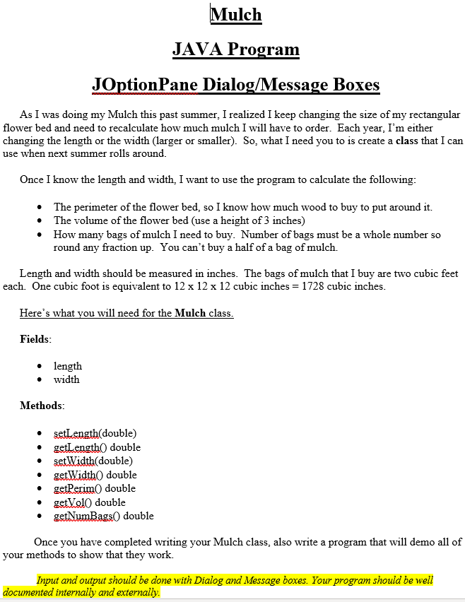 Solved Mulch JAVA Program JOptionPane Dialog/Message Boxes | Chegg.com