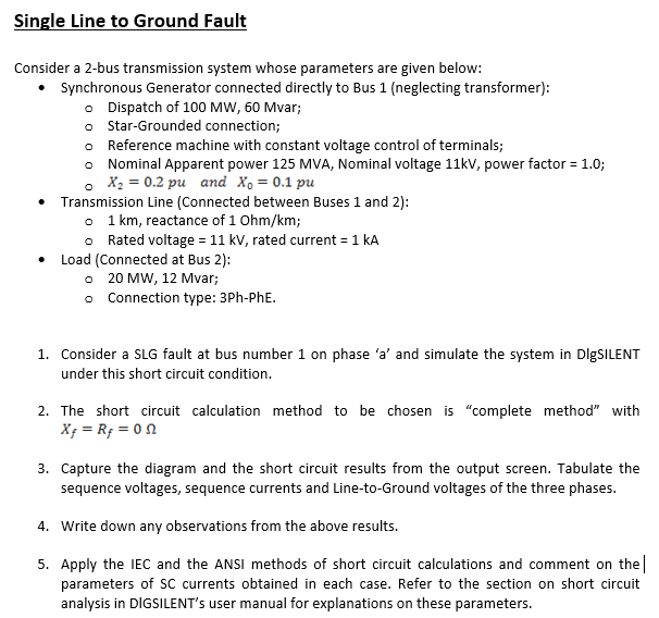 Single Line to Ground Fault Consider a 2-bus | Chegg.com
