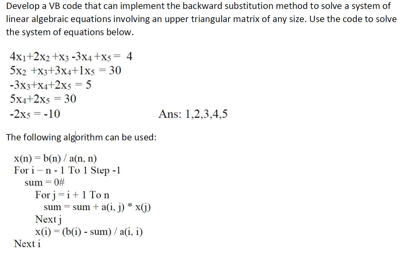 Solved Develop A VB Code That Can Implement The Backward Chegg