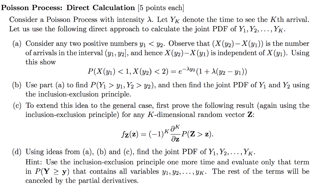 = e Poisson Process: Direct Calculation (5 points | Chegg.com