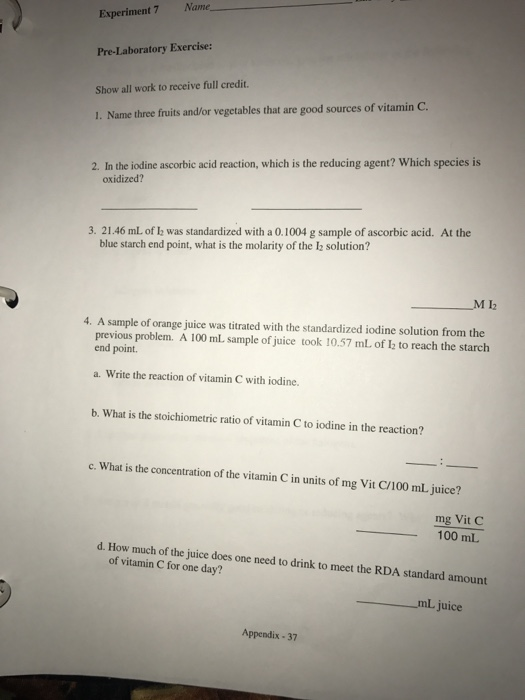 Solved Experiment 7 Name Pre-Laboratory Exercise: Show all | Chegg.com
