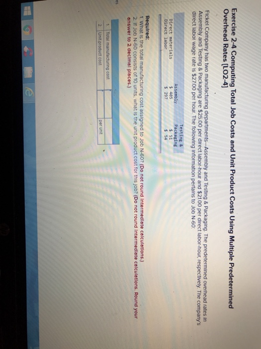 Solved Exercise 2-4 Computing Total Job Costs and Unit | Chegg.com