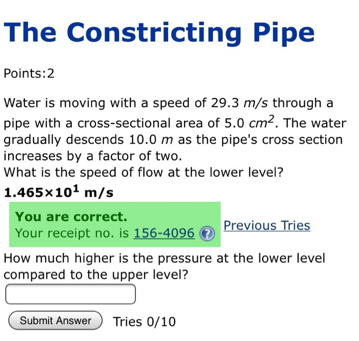Solved The Constricting Pipe Points:2 Water is moving with a | Chegg.com