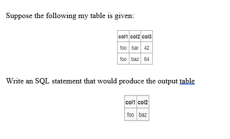 Solved Suppose the following my table is given: coll col2 | Chegg.com