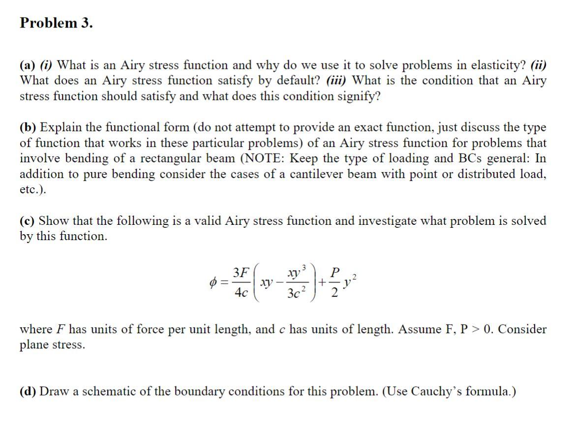 Problem 3. (a) (i) What is an Airy stress function | Chegg.com