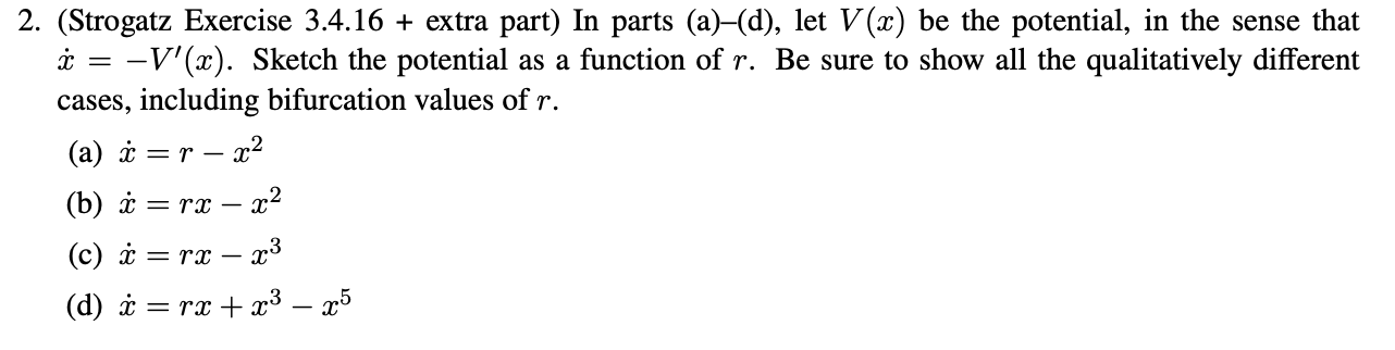 Solved 2. (Strogatz Exercise 3.4.16 + extra part) In parts | Chegg.com