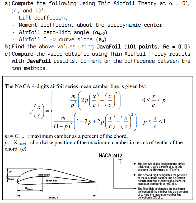 Solved a) Compute the following using Thin Airfoil Theory at | Chegg.com