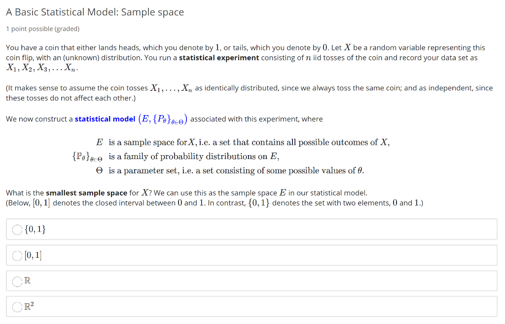 Solved A Basic Statistical Model: Sample space 1 point | Chegg.com