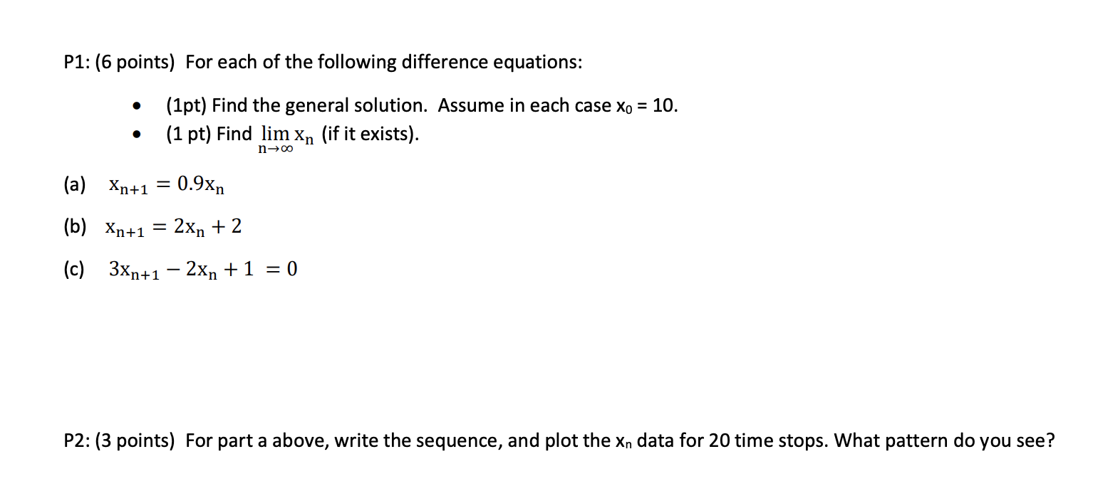 Solved P1: (6 points) For each of the following difference | Chegg.com