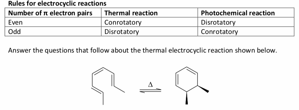 Solved Rules for electrocyclic reactions Number of π | Chegg.com
