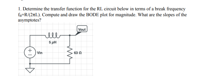 Solved 1. Determine the transfer function for the RL circuit | Chegg.com