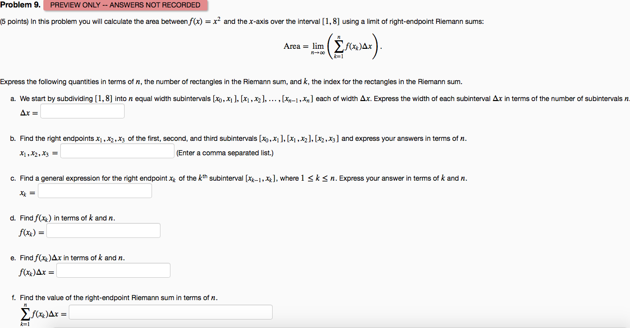 Solved Problem 9. PREVIEW ONLY -- ANSWERS NOT RECORDED (5 | Chegg.com