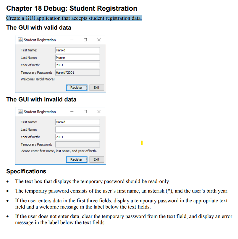 Solved Chapter 18 Debug: Student Registration Create a GUI | Chegg.com