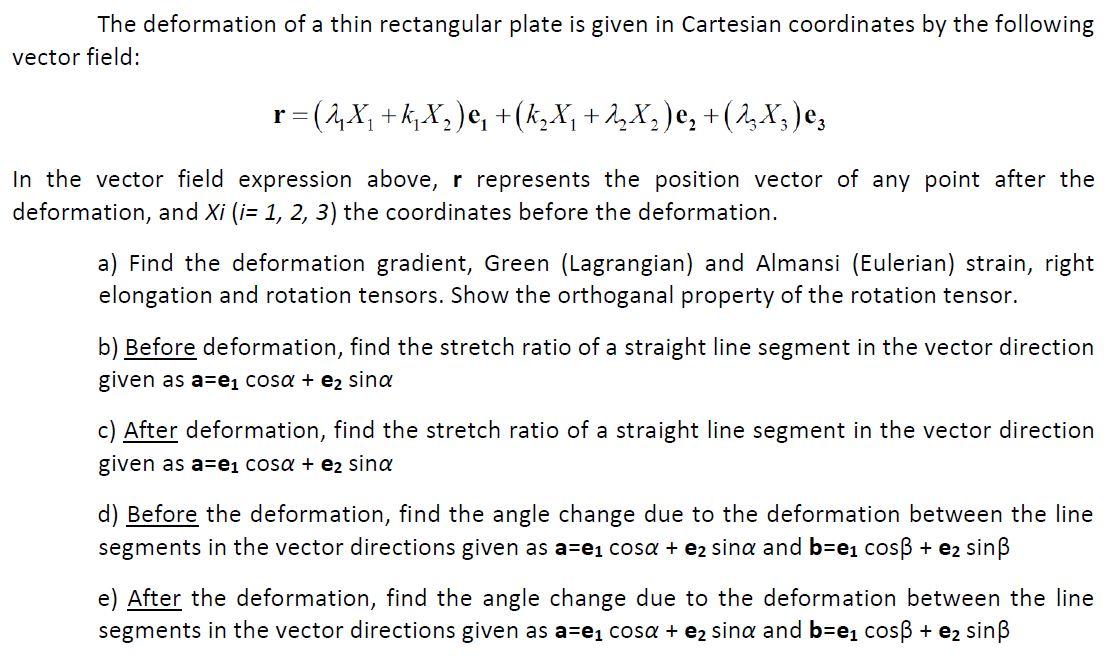The deformation of a thin rectangular plate is given | Chegg.com