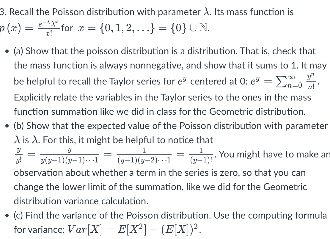 Solved 3. Recall the Poisson distribution with parameter λ. | Chegg.com