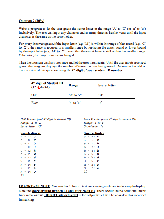 Solved Question 2(30%) Write a program to let the user guess | Chegg.com