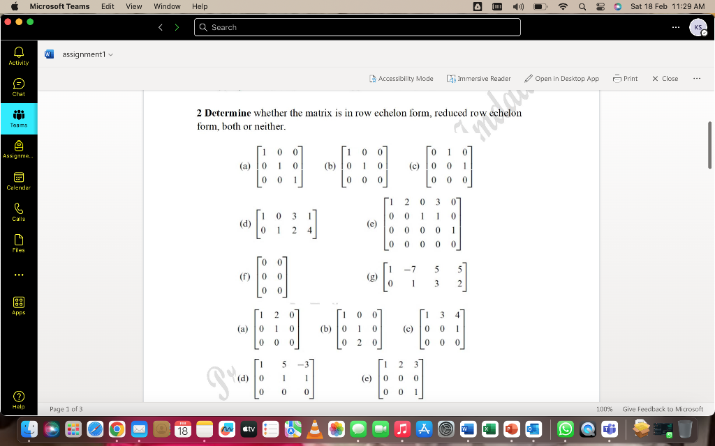 Solved 2 Determine whether the matrix is in row echelon | Chegg.com