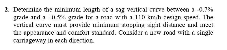 Solved 2. Determine the minimum length of a sag vertical | Chegg.com
