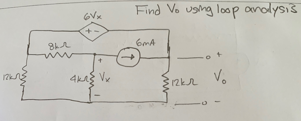 Solved Find o using loop analysis 6mA 12k 4krs {izkr Vo | Chegg.com