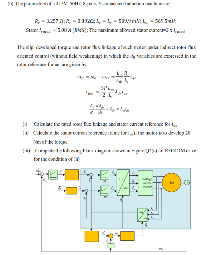 (b) The parameters of a 415V, 50Hz, 8-pole, | Chegg.com