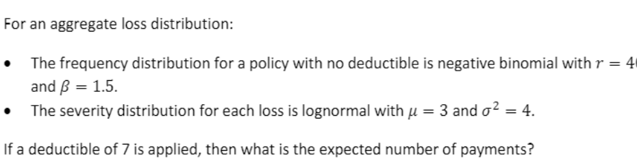 For an aggregate loss distribution: The frequency | Chegg.com
