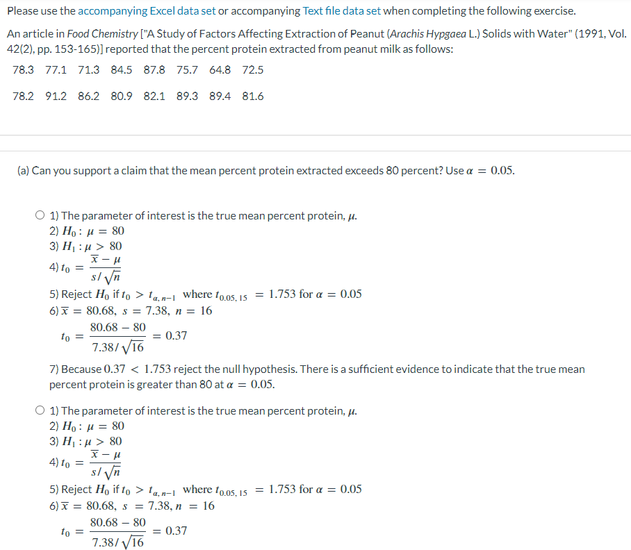 Solved Please use the accompanying Excel data set or | Chegg.com
