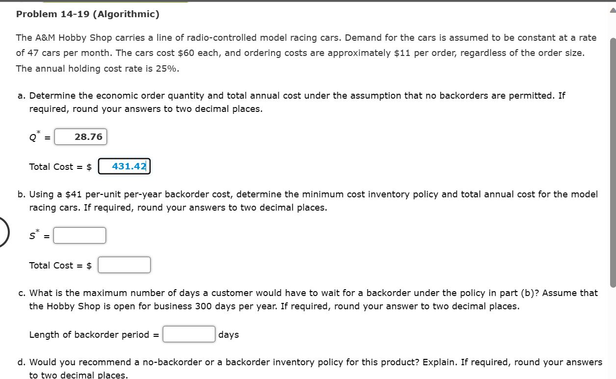 Solved Problem 14-19 (Algorithmic) The A\&M Hobby Shop | Chegg.com
