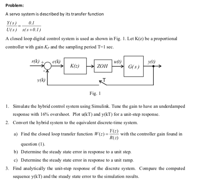 Problem: A servo system is described by its transfer | Chegg.com