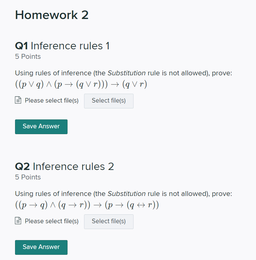 Solved Homework 2 Q1 Inference rules 1 5 Points Using rules | Chegg.com