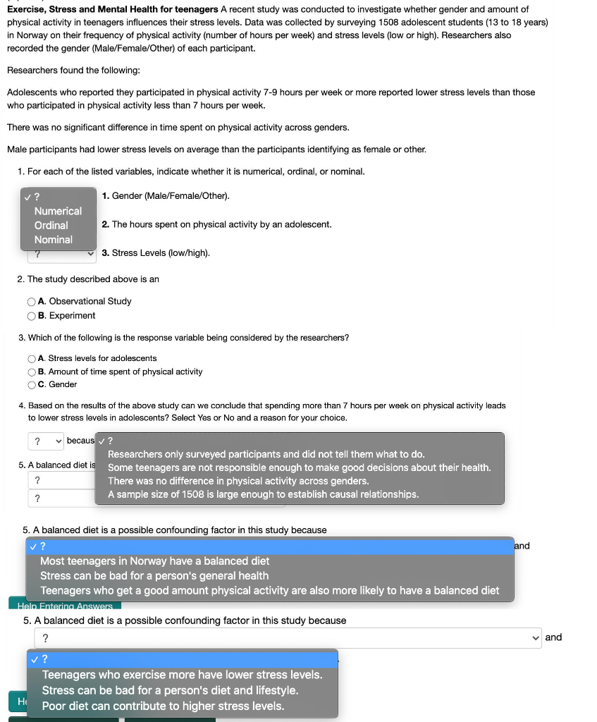 Solved Exercise, Stress and Mental Health for teenagers A | Chegg.com