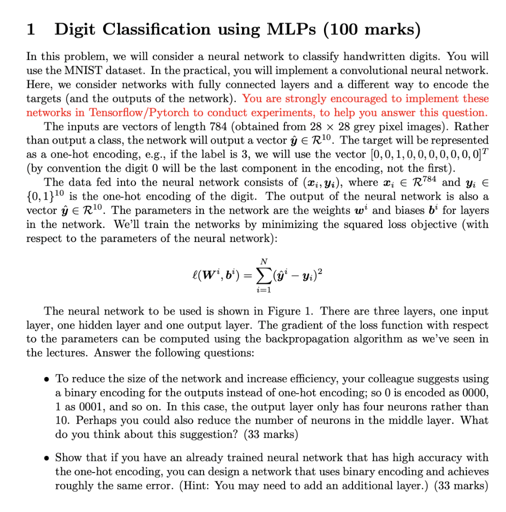 1 Digit Classification using MLPs (100 marks) In this | Chegg.com